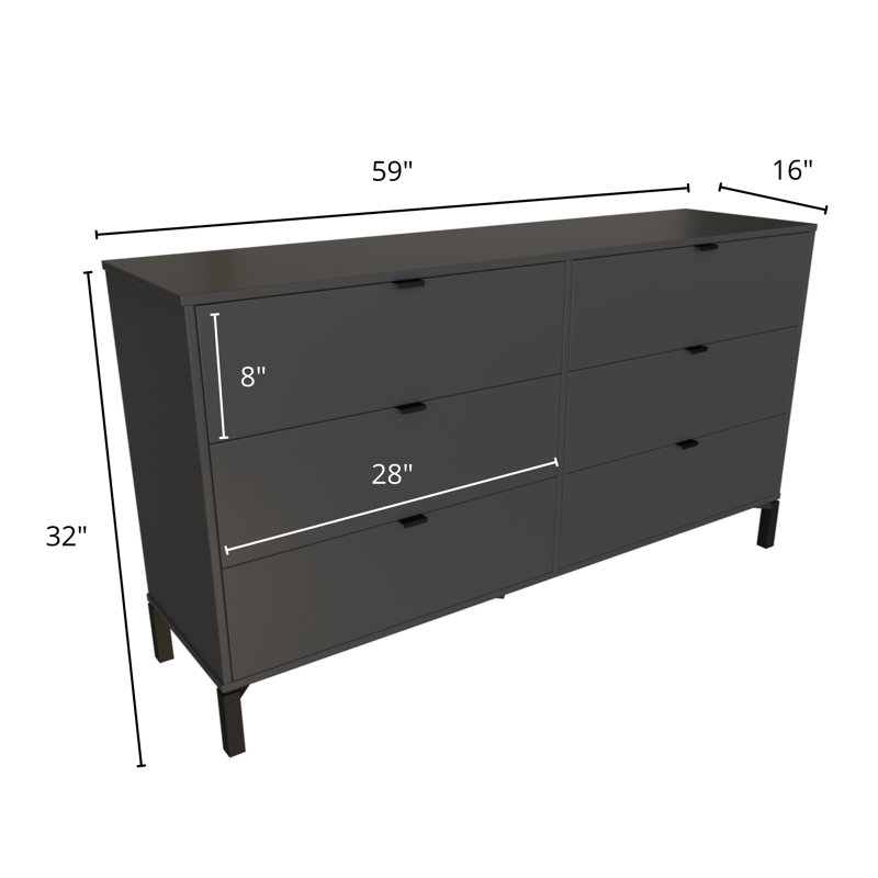 Latitude Run® Namon 6 - Drawer Dresser Dark Gray | Wayfair